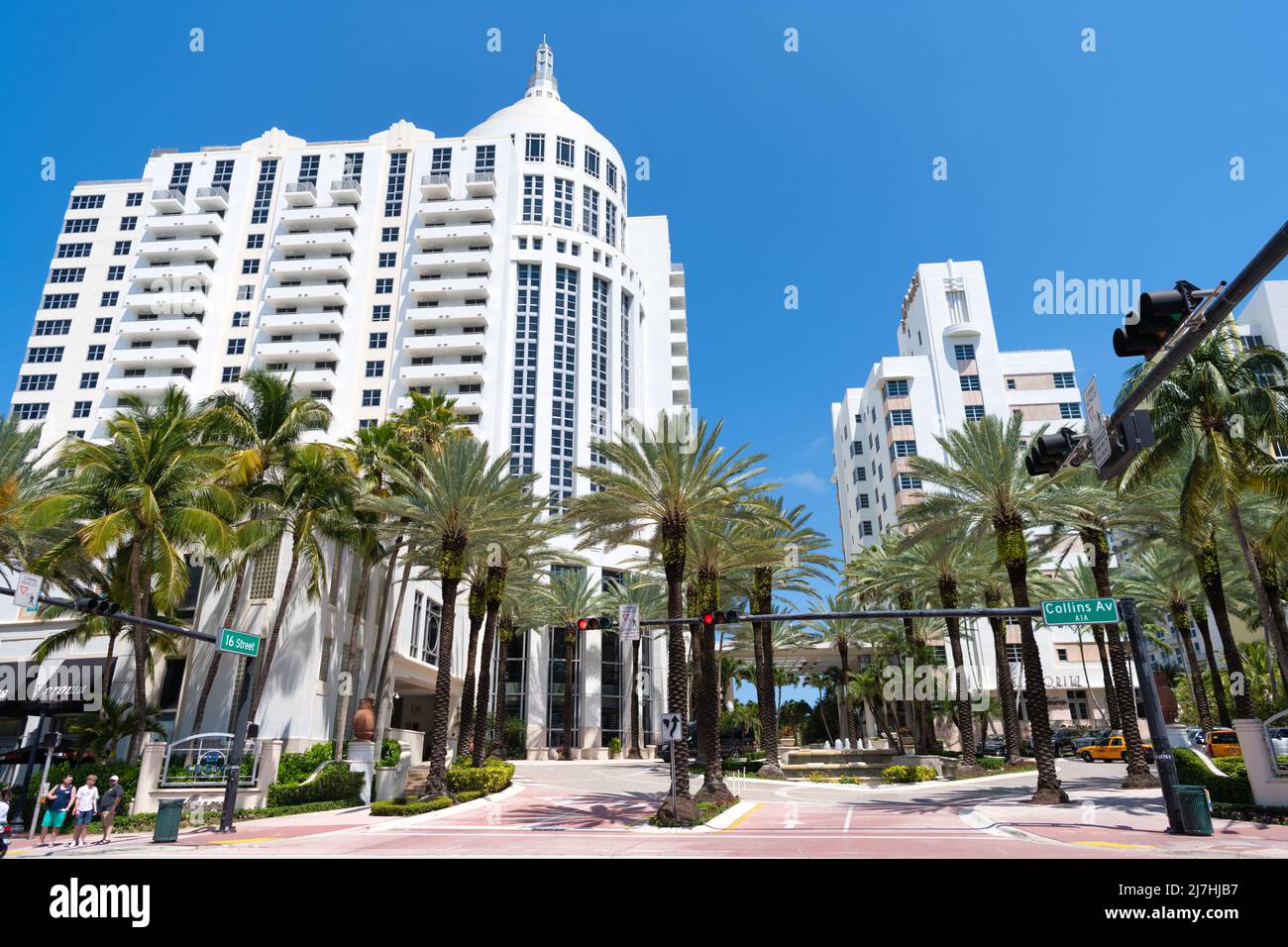 Miami Beach, Florida USA - April 14, 2021: collins avenue with palm ...