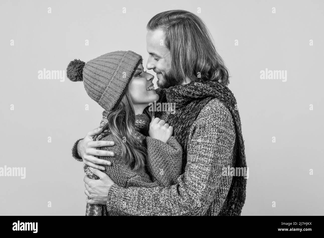 Smiling woman in winter clothes Black and White Stock Photos & Images ...