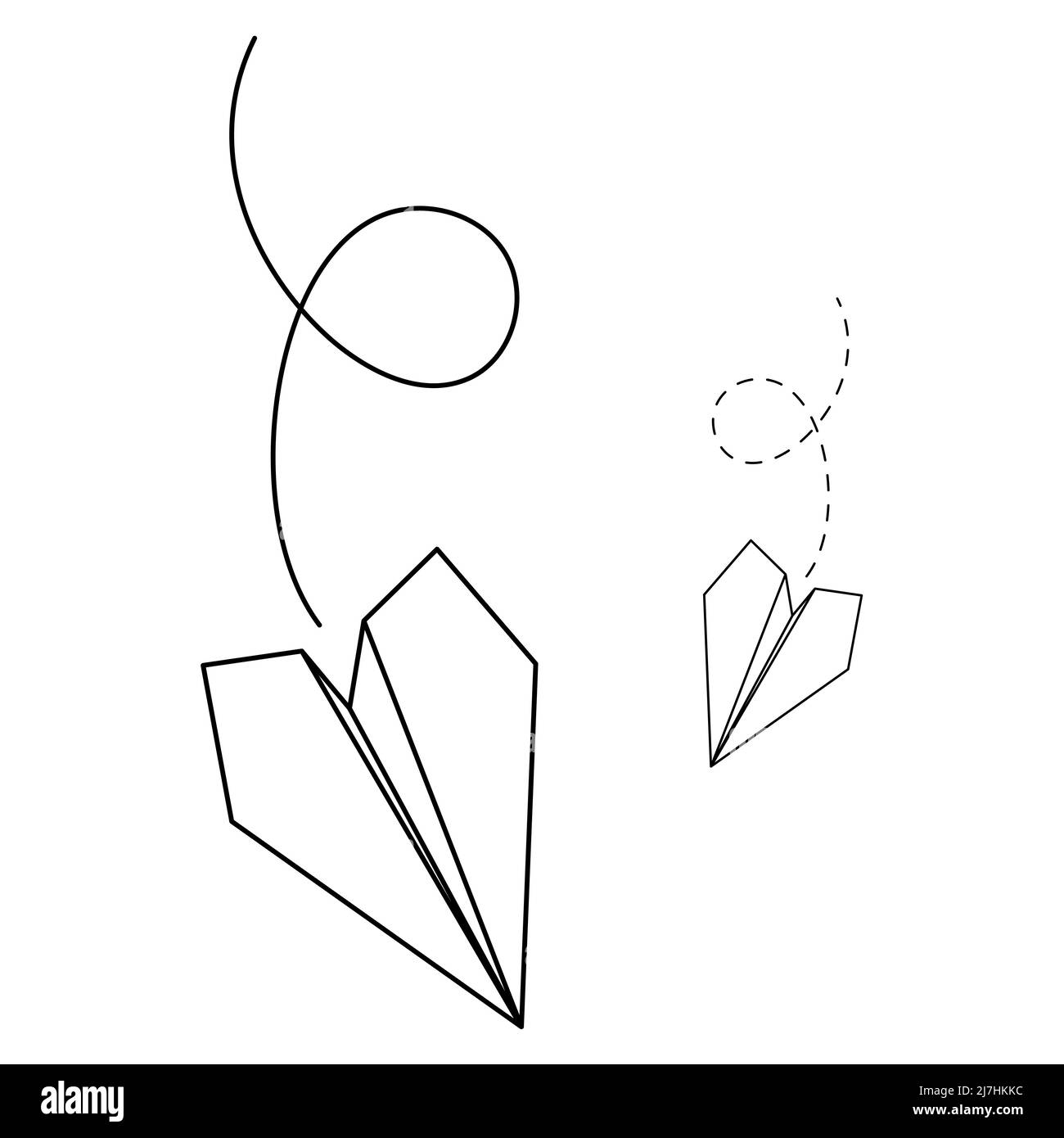 Set of vector illustrations of paper plane icons. Outline simple craft ...