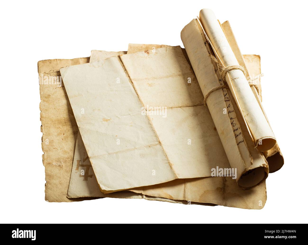 Old vintage sheets isolated on white background Stock Photo - Alamy