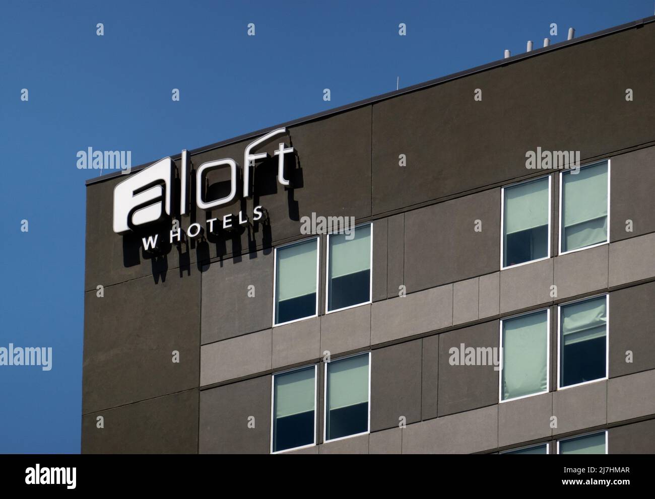aloft @hotels sign logo roof top in Greenville SC Stock Photo - Alamy