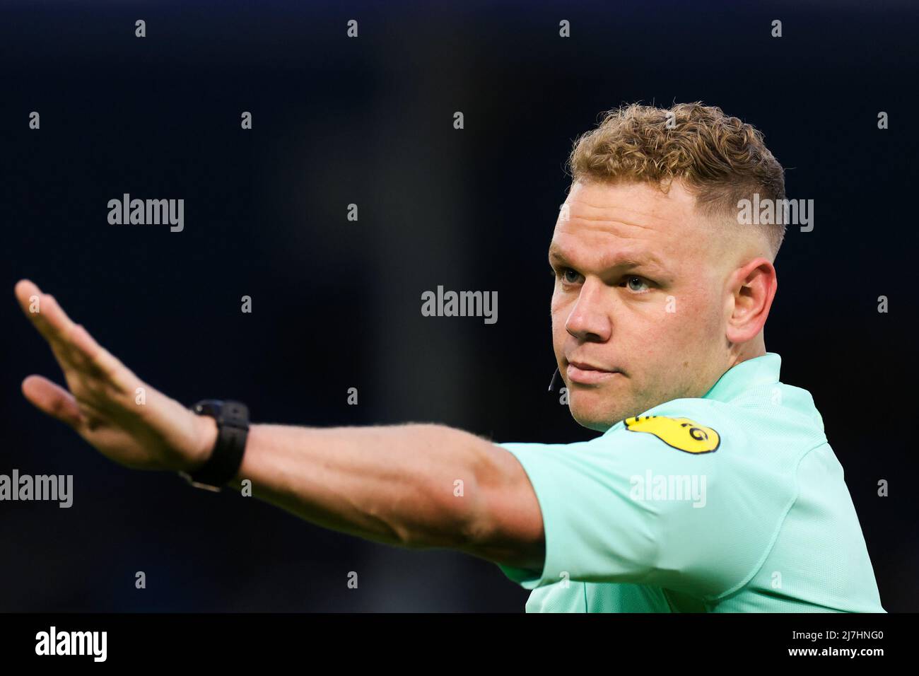 DOETINCHEM, NETHERLANDS - MAY 9: Referee Alex Bos reacts during the ...