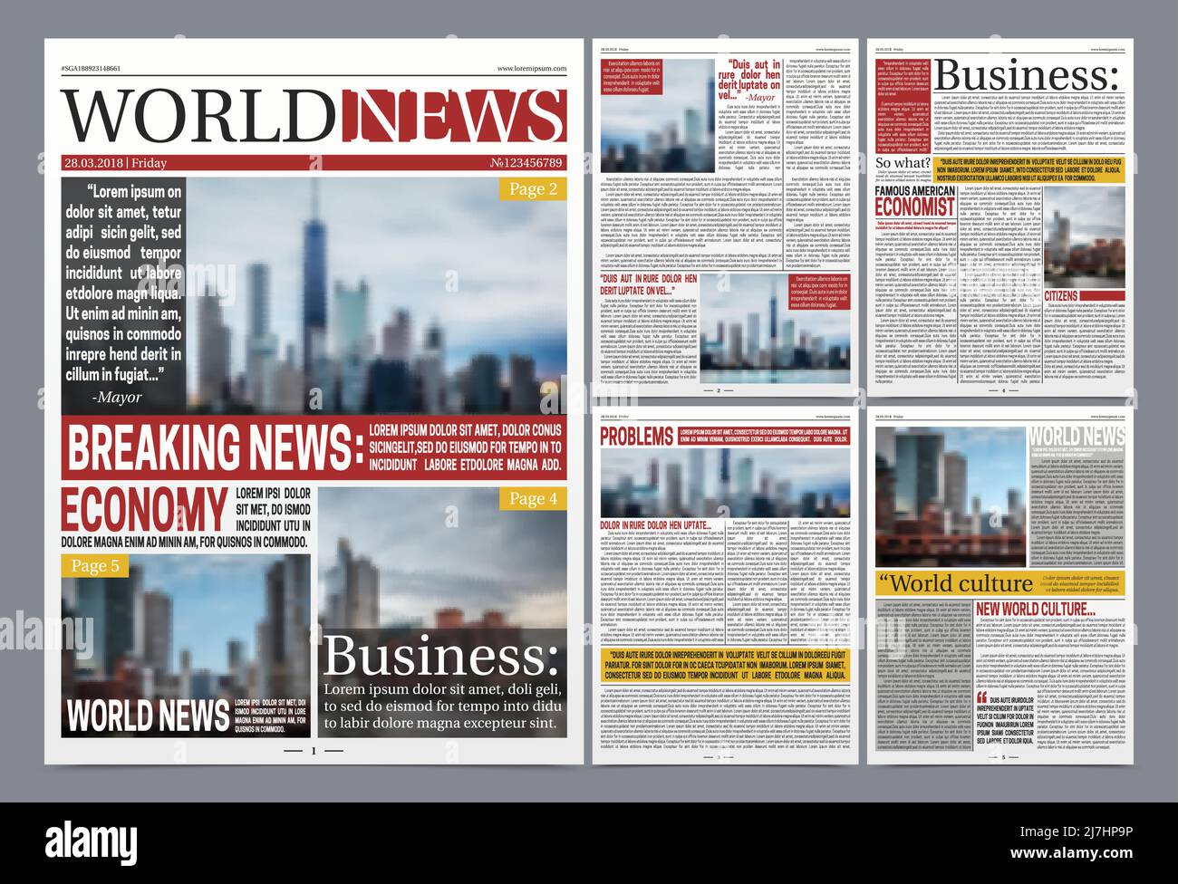 Newspaper Design Poster With World Breaking Recent News Economy Culture