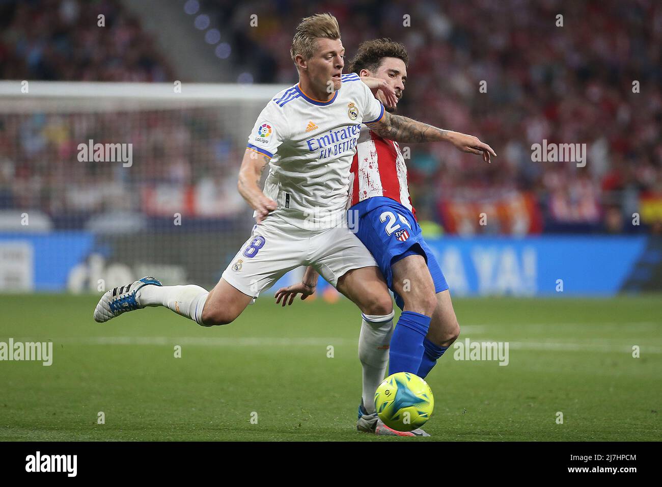 Madrid, Spain, May 8, 2022. Atletico de Madrid's Sime Vrsalijko (r) and ...