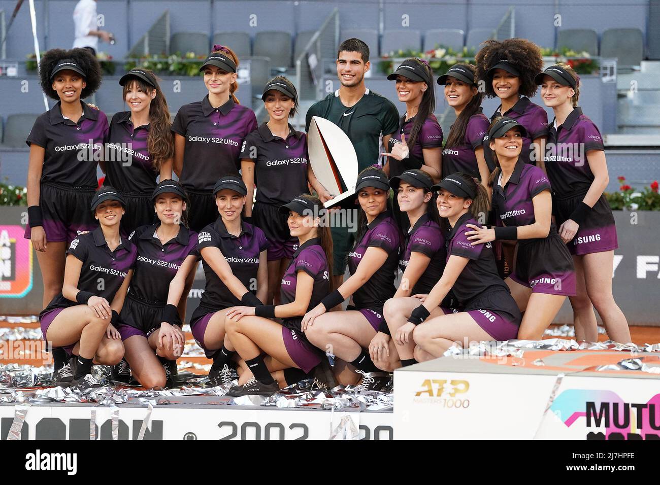 Carlos Alcaraz, Spain, celebrates ball girls models the victory in the ...