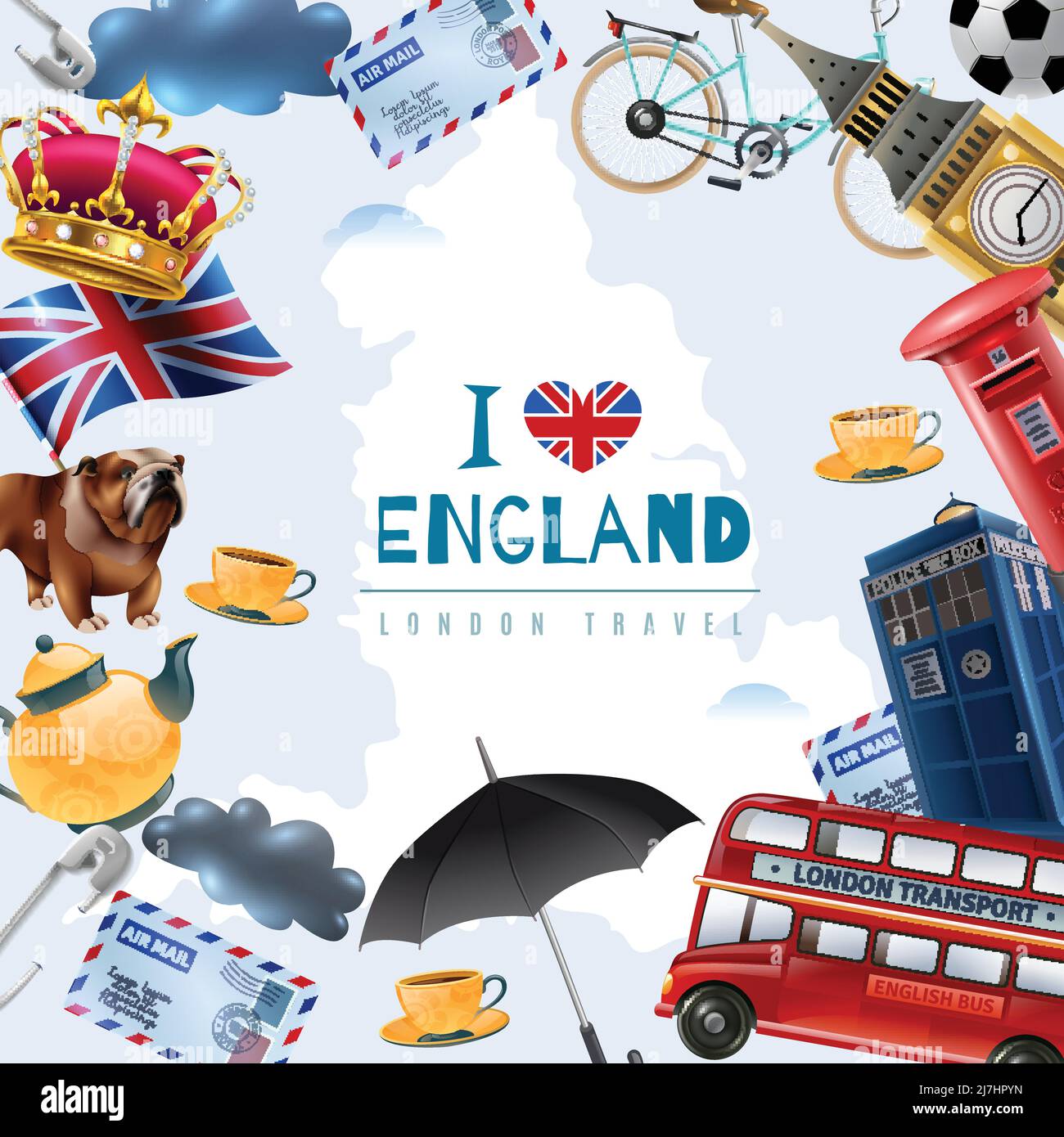 England london travel frame background with collage of flat images with ...