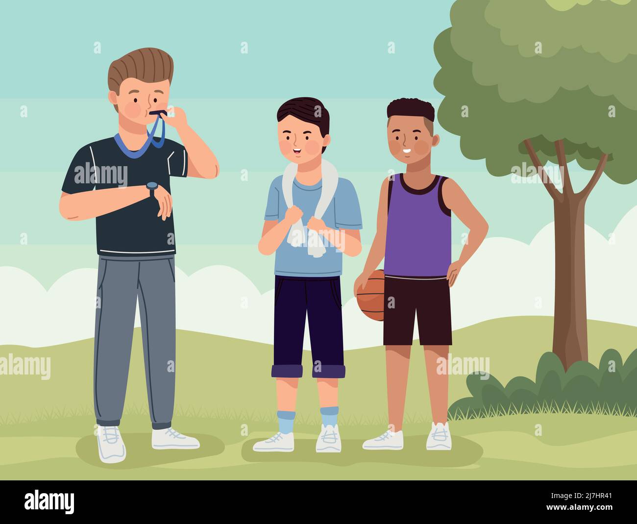 coach with basketball players Stock Vector Image & Art - Alamy