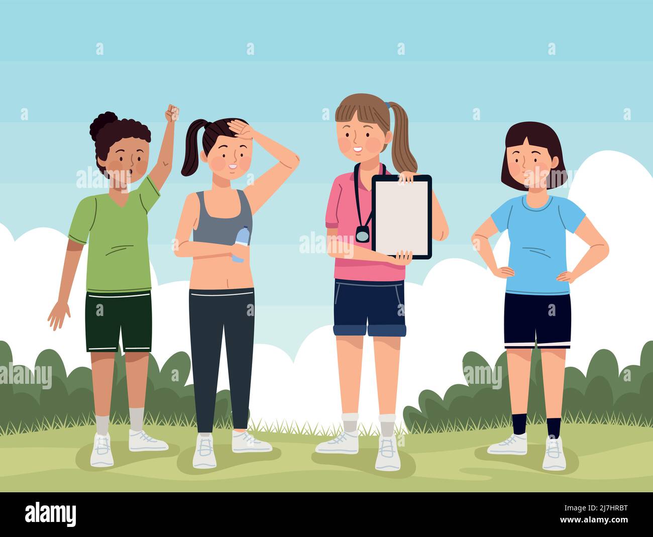 female coach with athletes girls Stock Vector Image & Art - Alamy