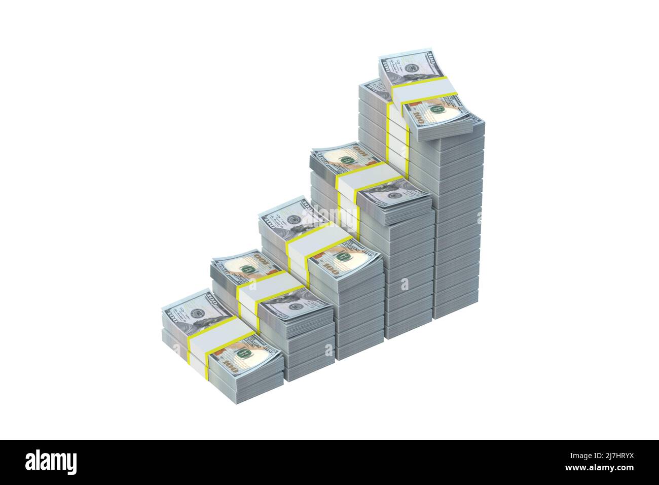 Dollar banknotes in the form of stairs isolated on white background ...