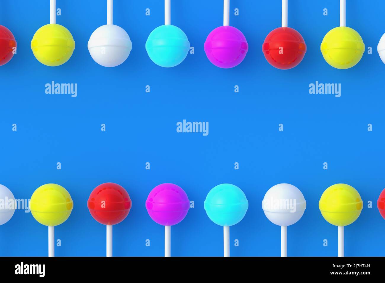 Rows of colorful lollipops on stick on blue background. Sweet candy ...