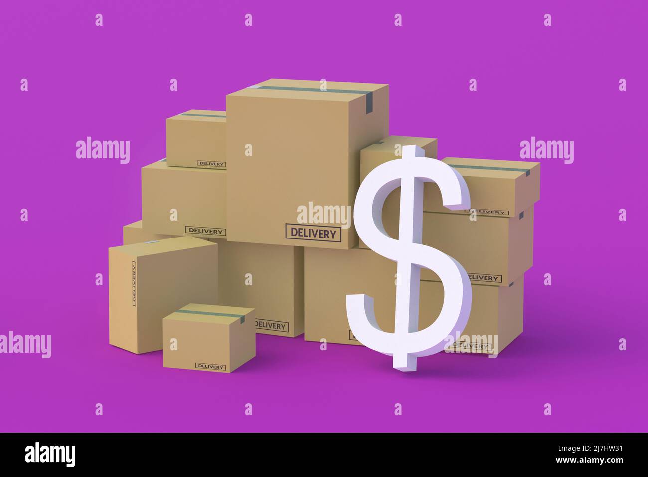Boxes and dollar symbol. The concept of investing in a delivery service ...
