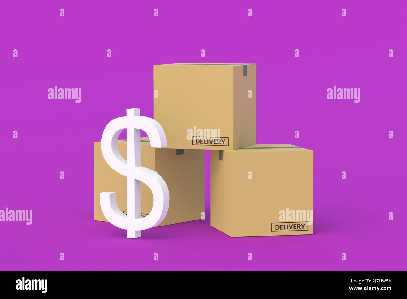 Boxes and dollar symbol. The concept of investing in a delivery service ...