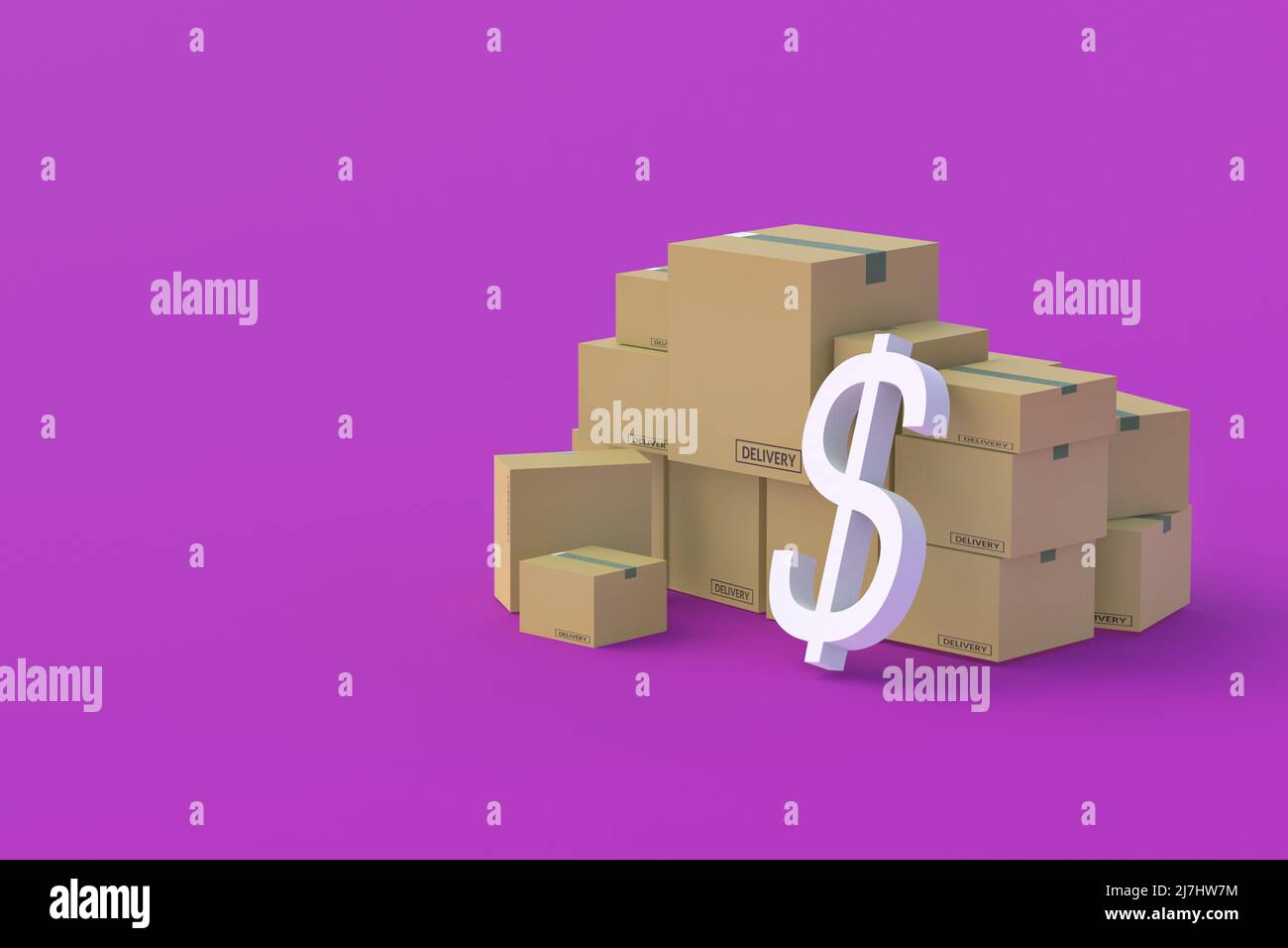 Boxes and dollar symbol. The concept of investing in a delivery service ...