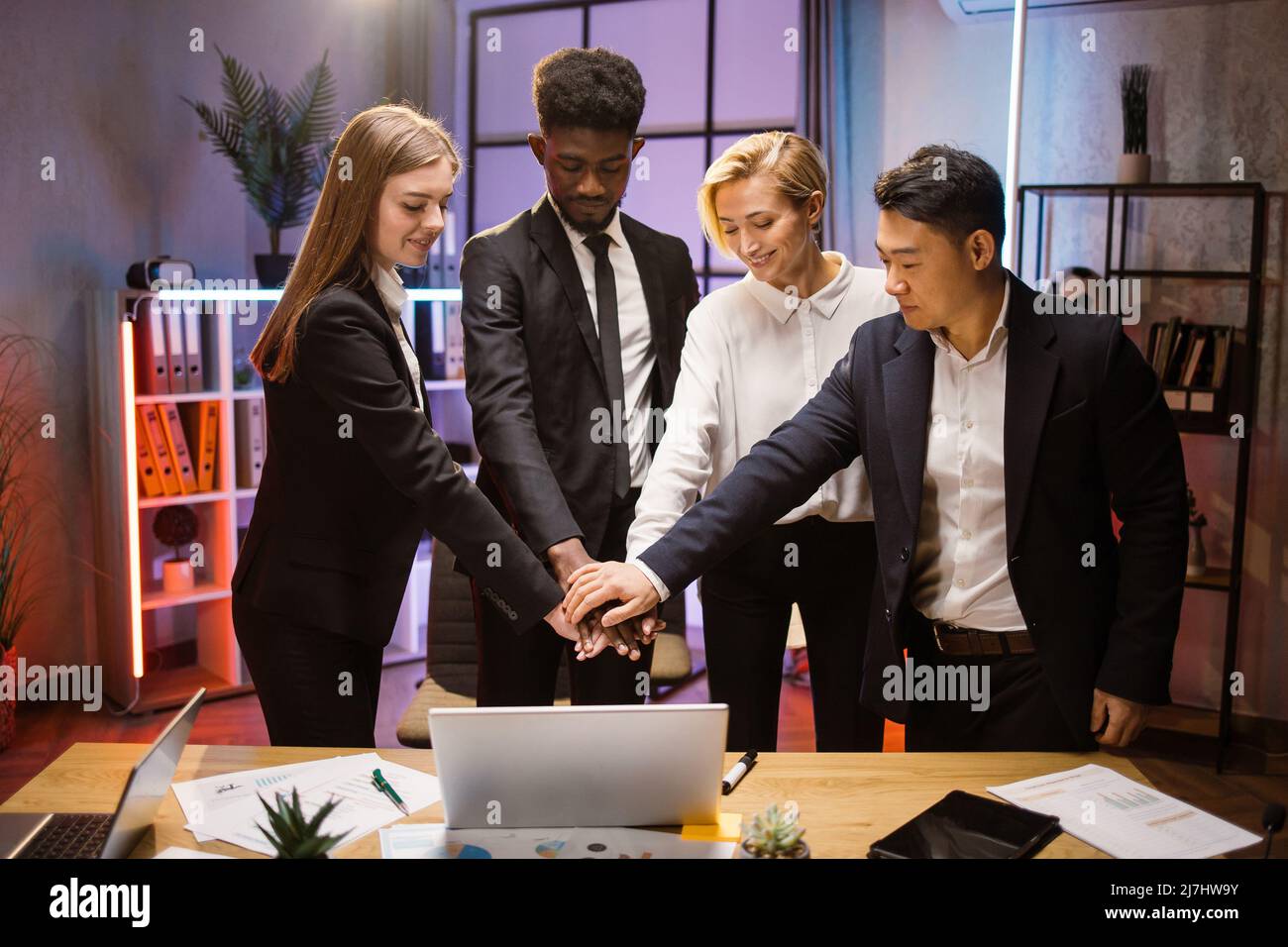 Teamwork, cooperation and support concept. Multiethnic corporate ...