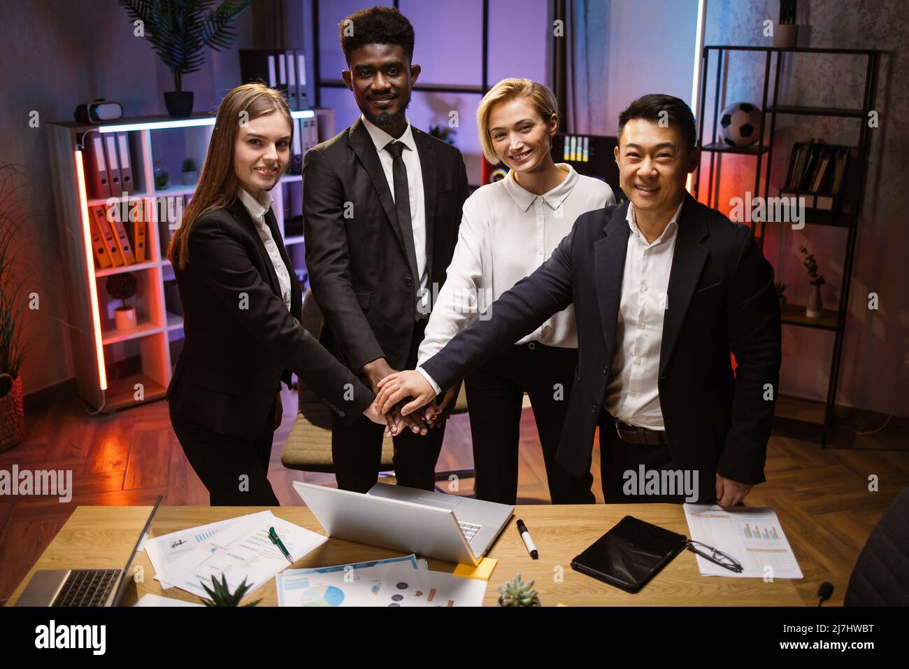 Teamwork, cooperation and support concept. Multiethnic corporate ...