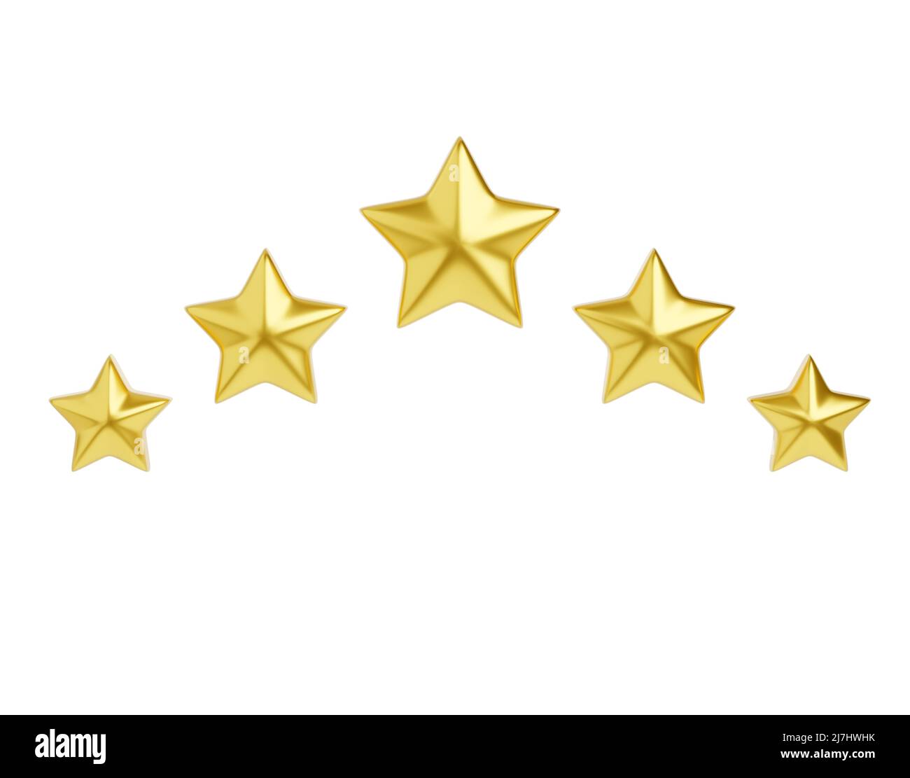 Five golden stars 3d render illustration for customer review concept. Positive client experience ...