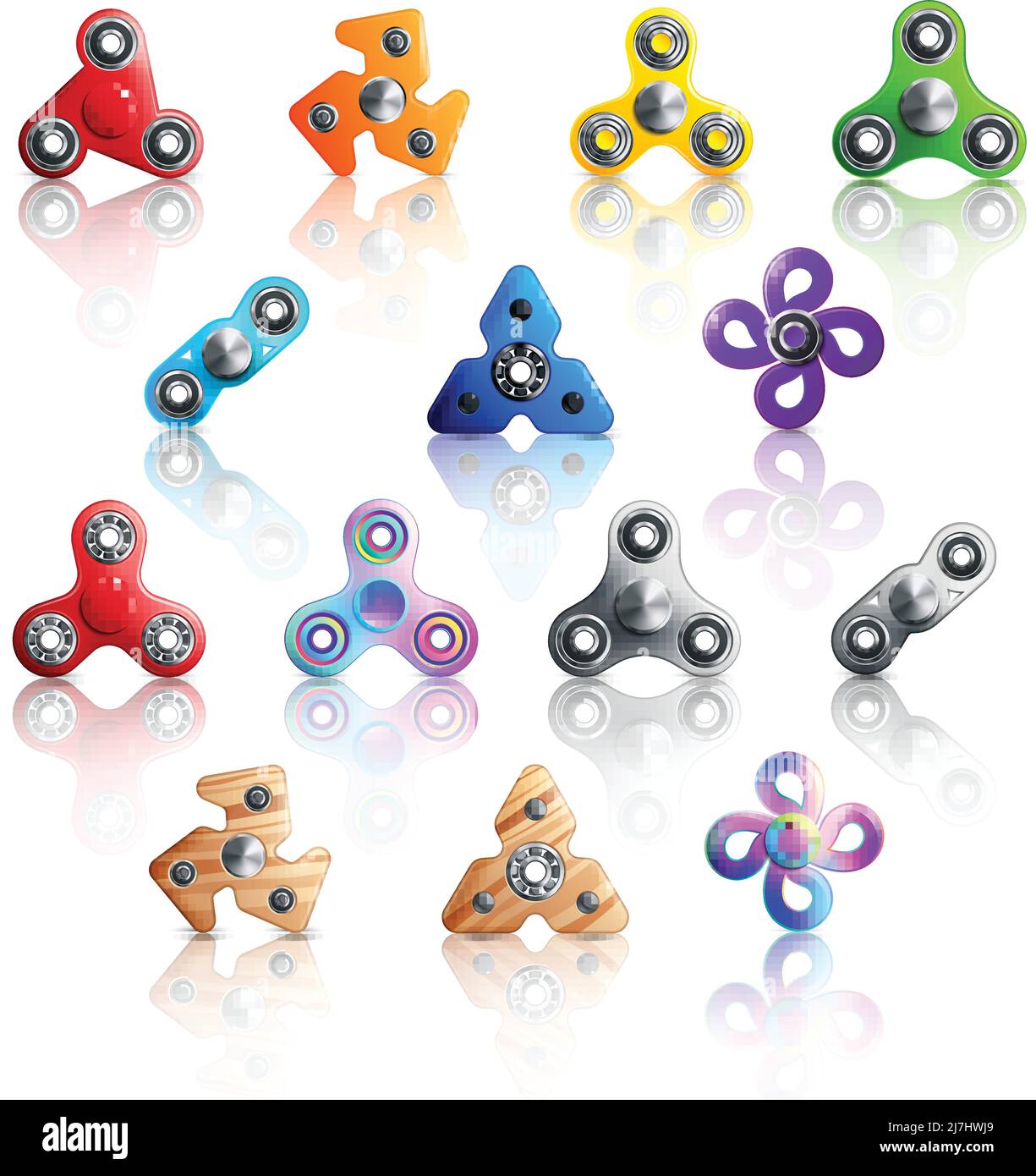 Colored and isolated hand spinner toys icon set with different sizes ...