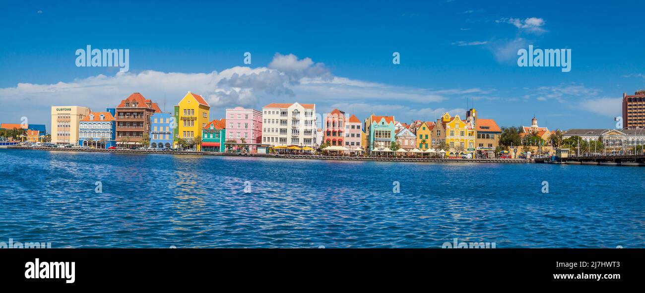 The scenic Punda side of Willemstad Harbor is a Curacao national iconic ...