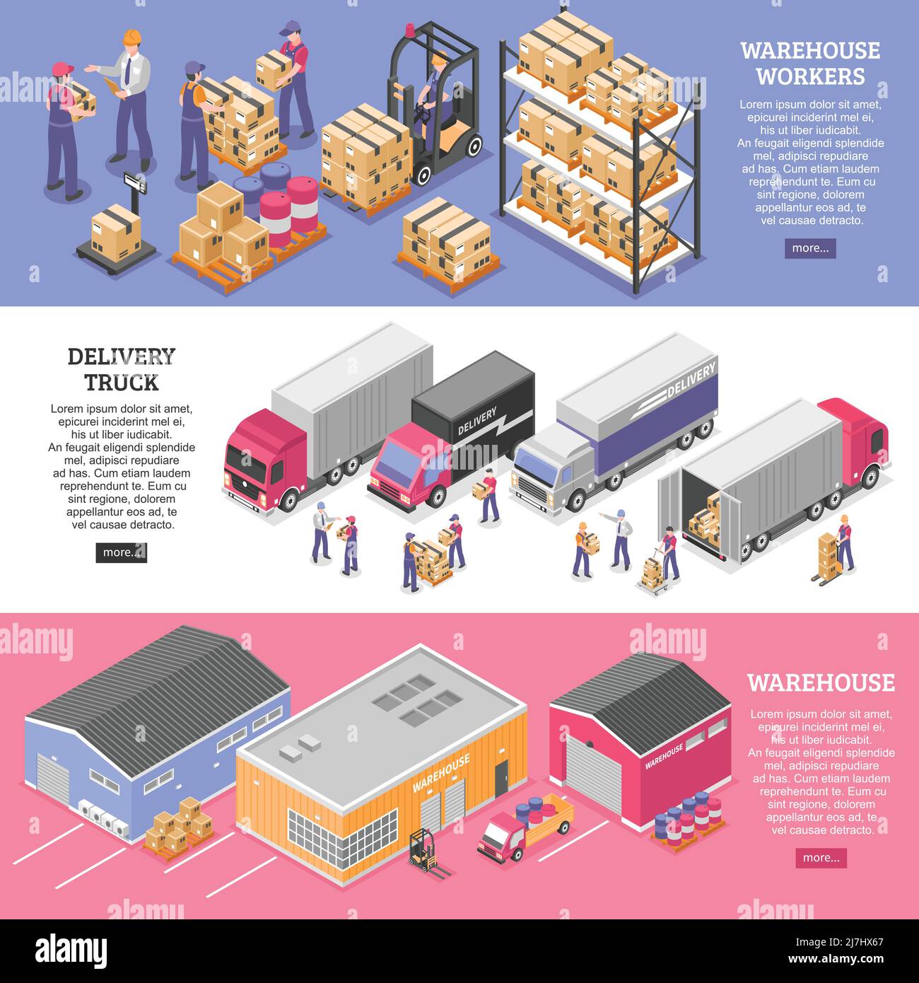 Logistics horizontal banners set with delivery symbols isometric ...