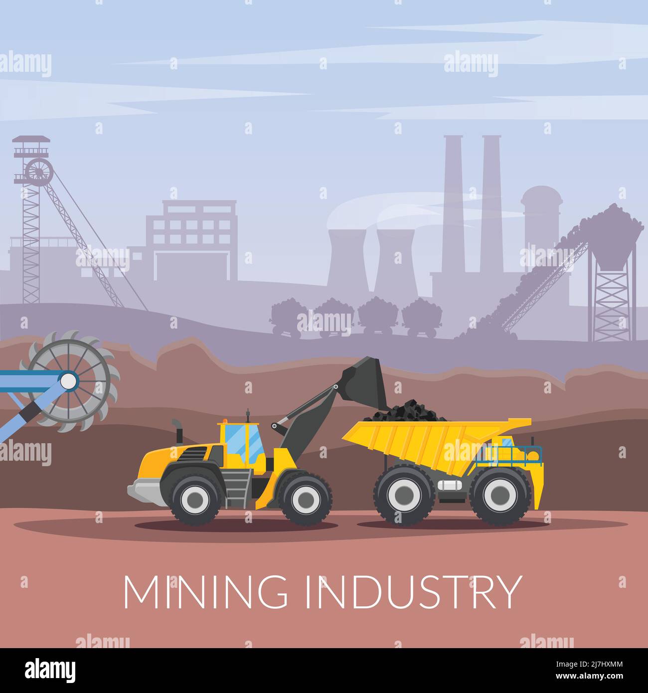 Mining industry flat composition with coal loading by excavator to ...