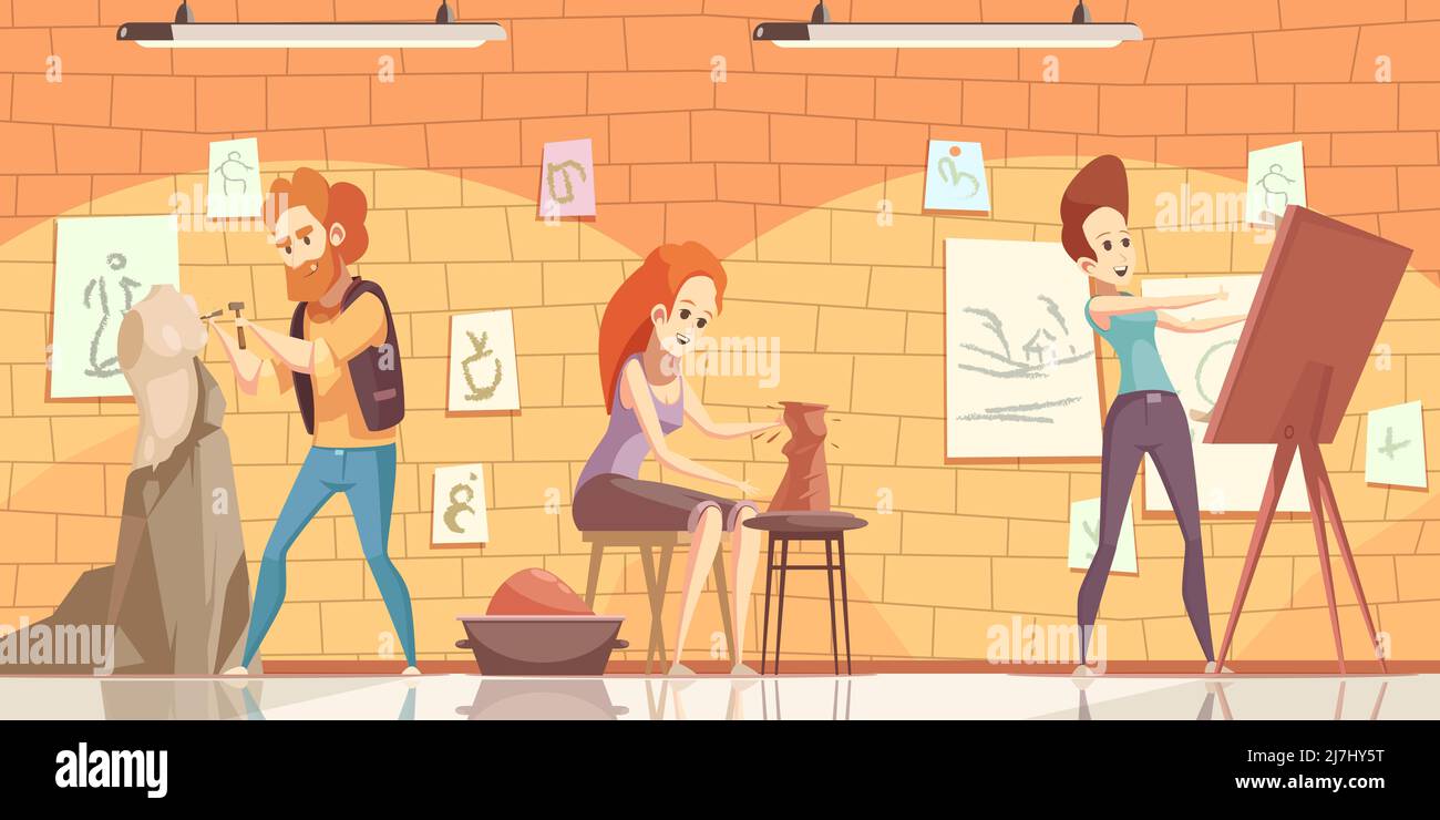 Art professions background with artist and sculptor symbols flat vector ...