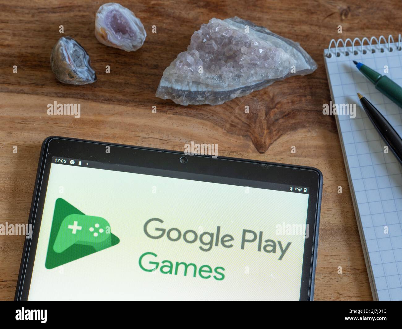 In this photo illustration Google Play Games logo seen displayed on a ...