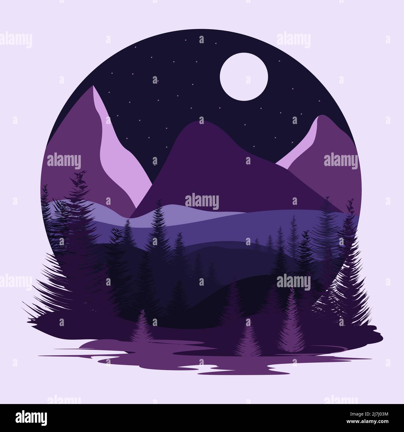 Cartoon night landscape with mountains and forest Stock Vector Image ...