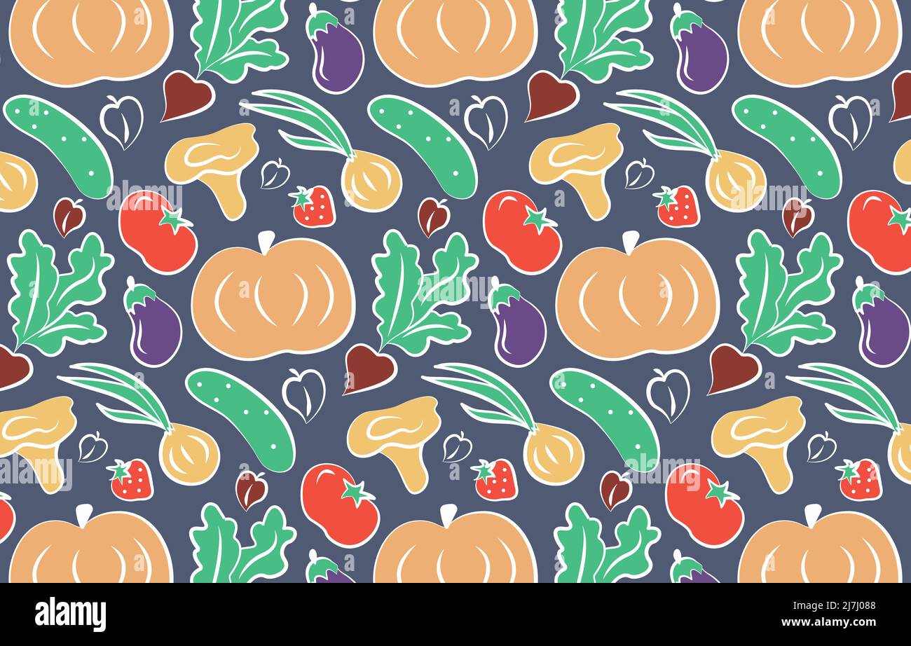 Cartoon pattern with vegetables and fruits Stock Vector Image & Art - Alamy