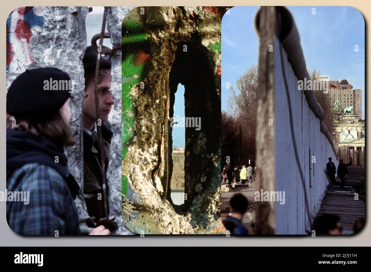 Beautiful scene where two people belonging to the two Germanies talk to ...