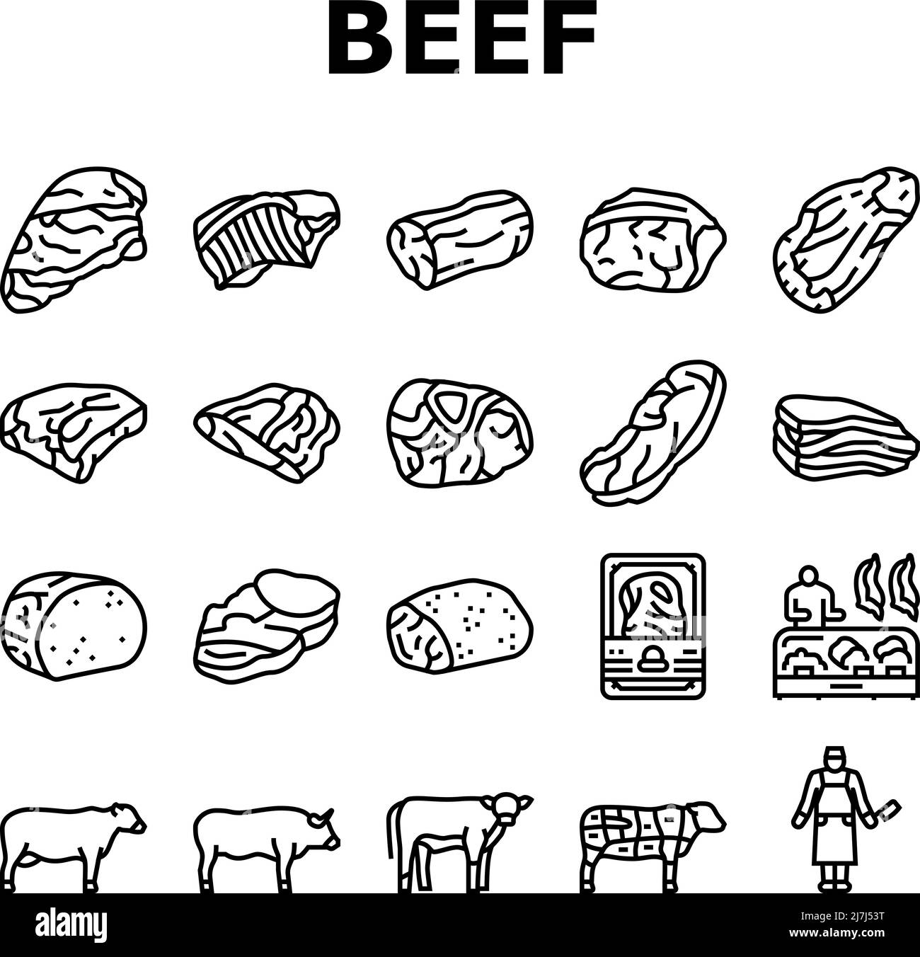 Beef Meat Nutrition Production Icons Set Vector Stock Vector Image ...