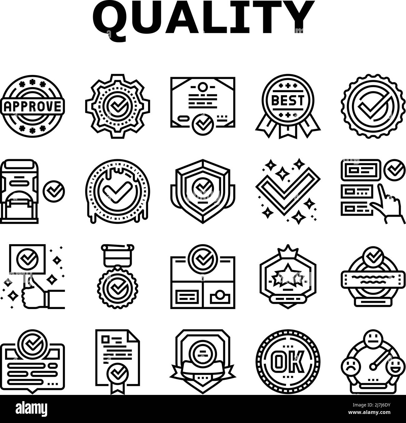 Quality analysis line icons Black and White Stock Photos & Images - Alamy