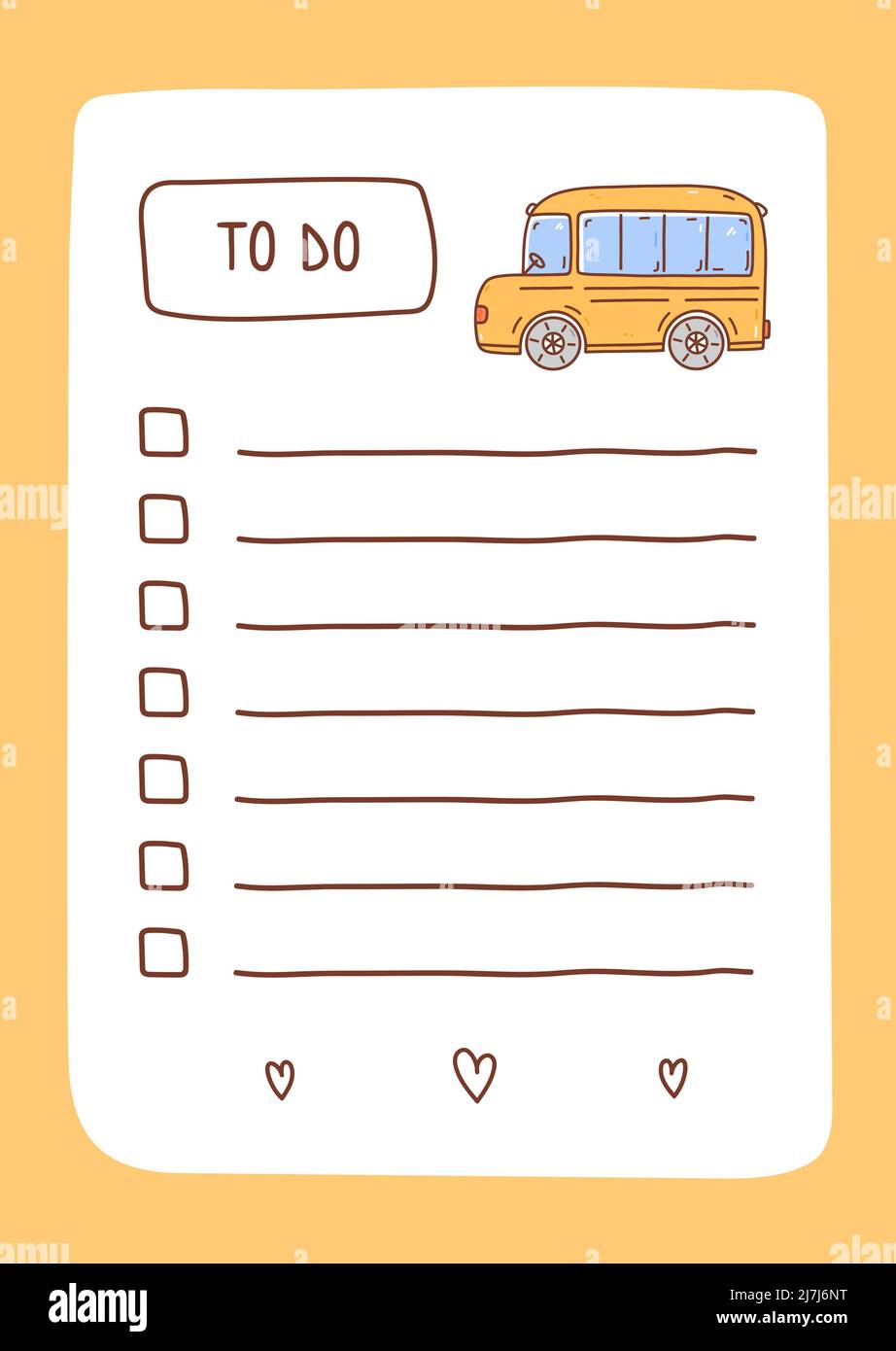 To do list template decorated by school yellow bus. Cute design of ...