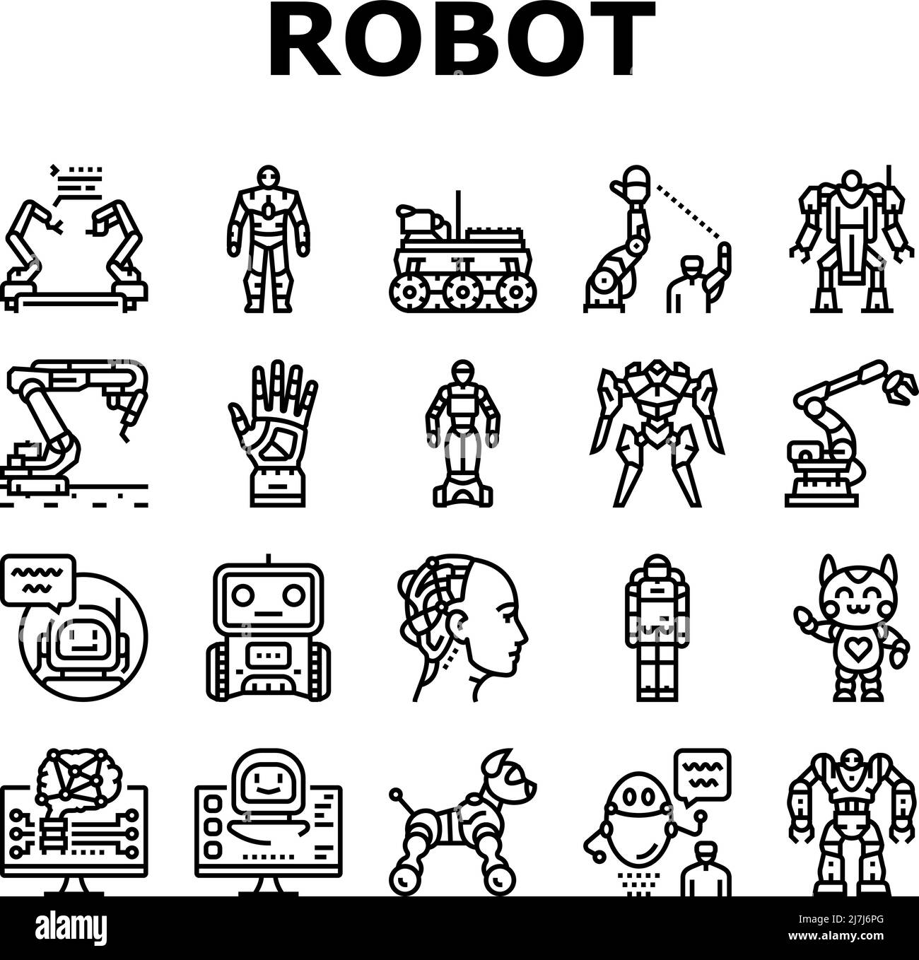 Robot Development And Industry Icons Set Vector Stock Vector Image ...