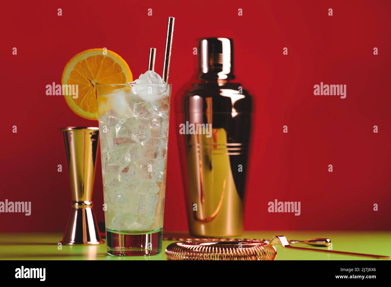 Tom Collins popular alcoholic cocktail with dry gin, syrup, lemon juice ...