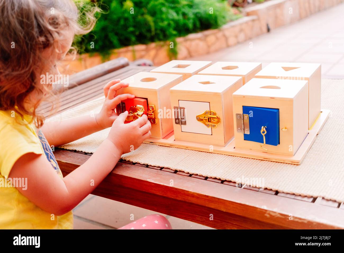 Wooden boxes with locks, educational montessori material to manipulate ...