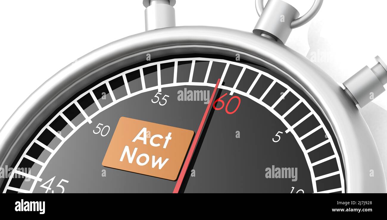 Act now word and stopwatch, 3d rendering Stock Photo - Alamy