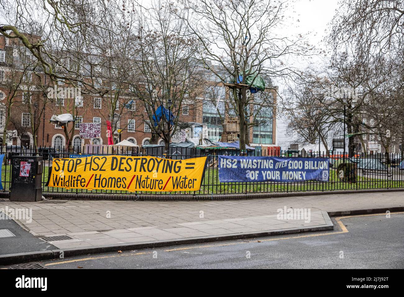 HS2 Rebellion protestors camp in Euston Square, London, United Kingdom ...