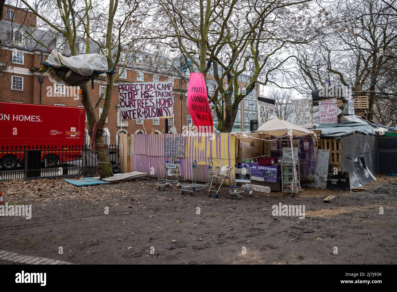 HS2 Rebellion protestors camp in Euston Square, London, United Kingdom ...