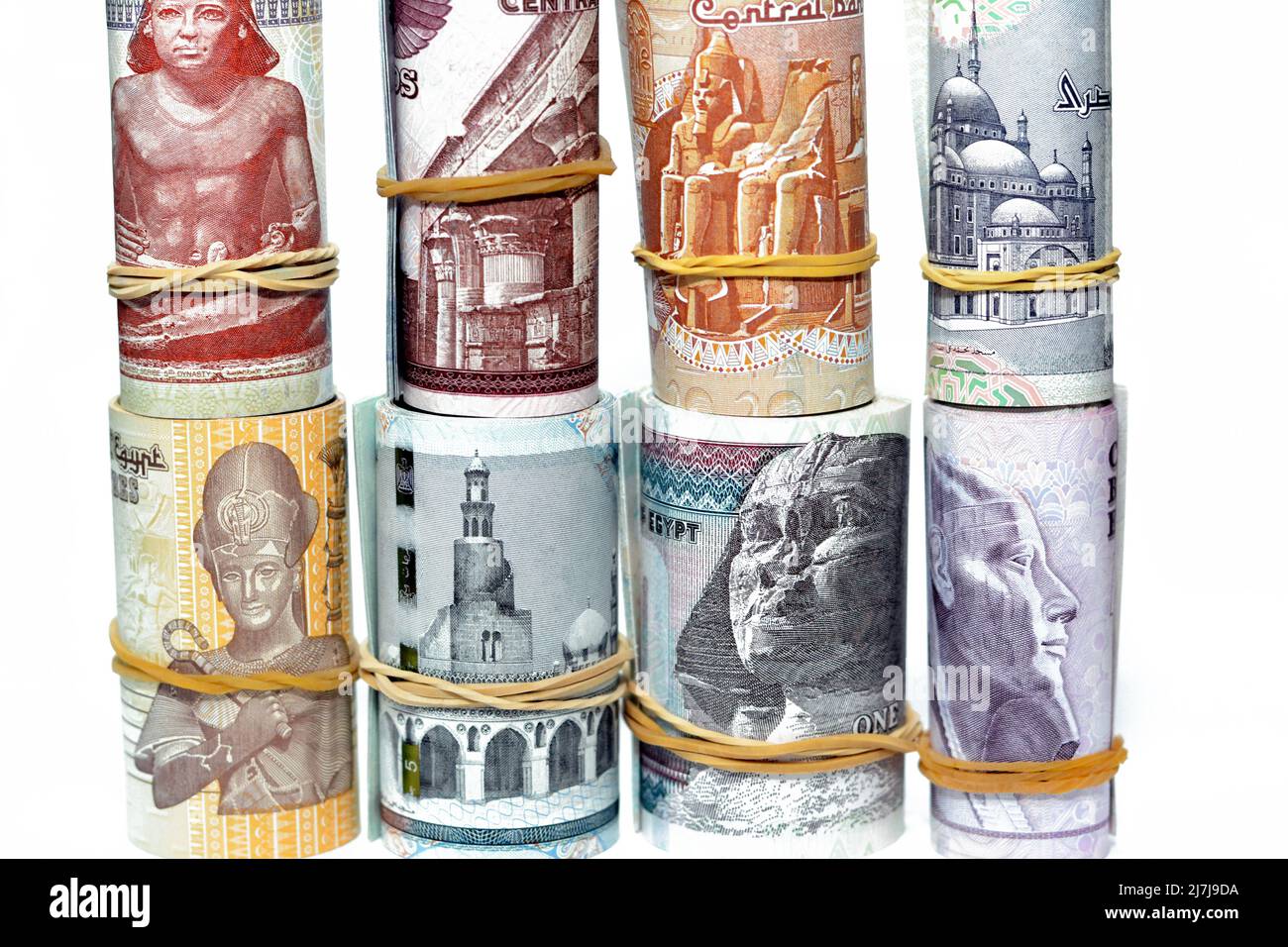 Egypt money roll pounds banknotes isolated on white background ...