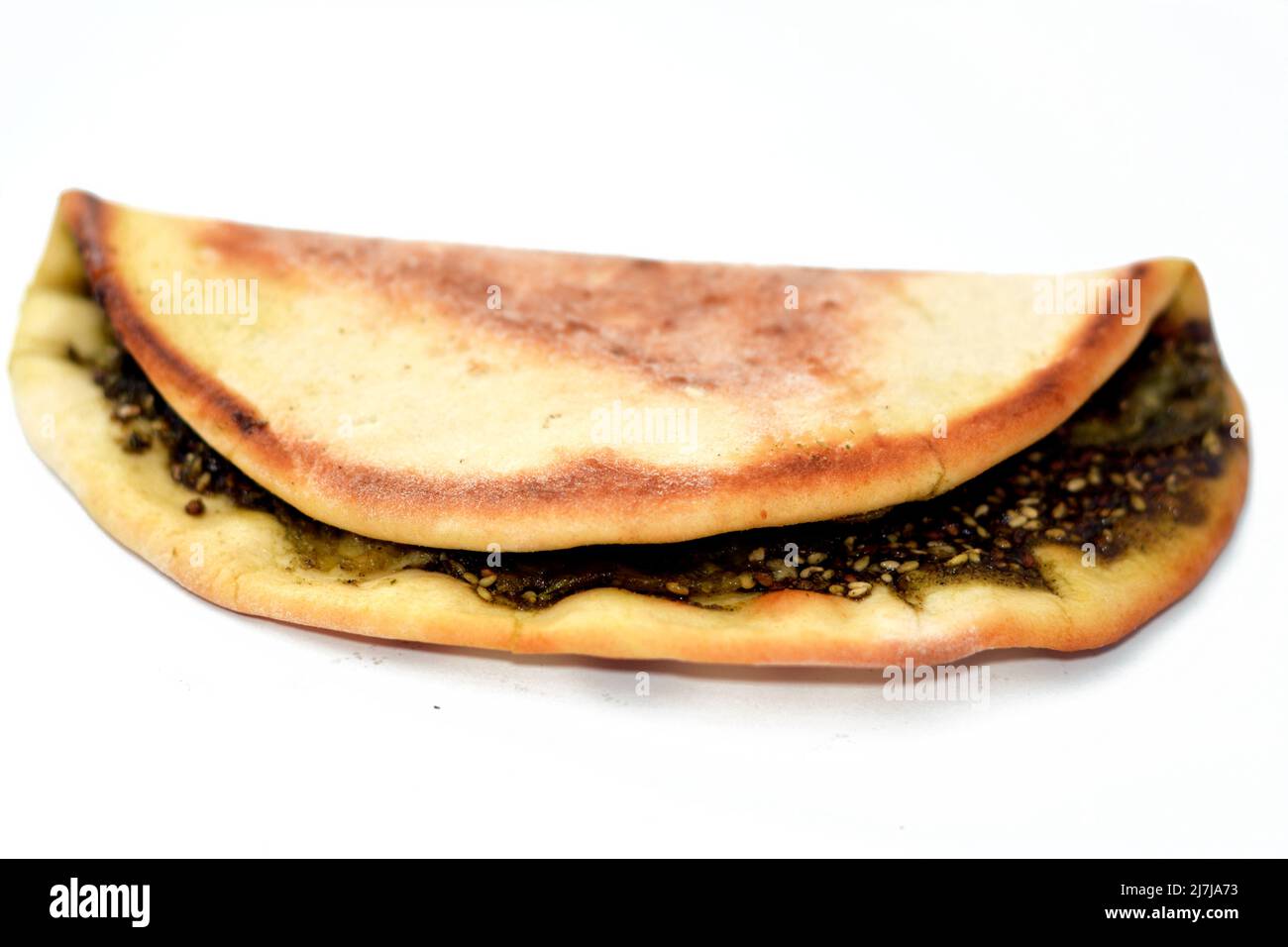 Traditional Arabic Syrian cuisine of a baked snack called Manakish a ...