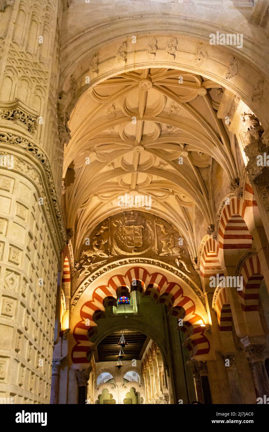 Medieval moorish architecture, colorful achways with columns in old ...