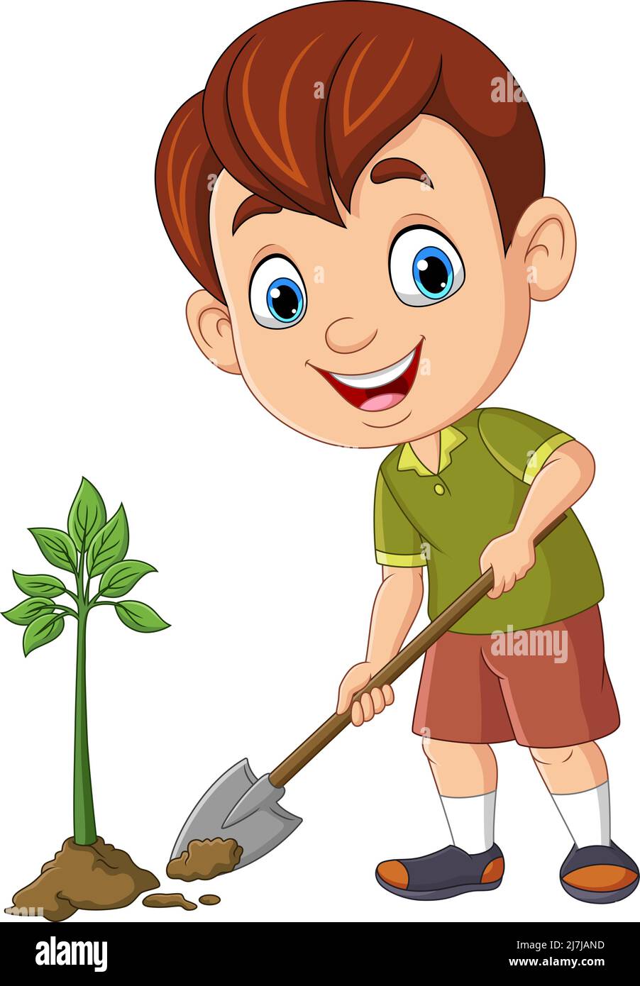 Cartoon cute little boy planting a plant Stock Vector Image & Art - Alamy