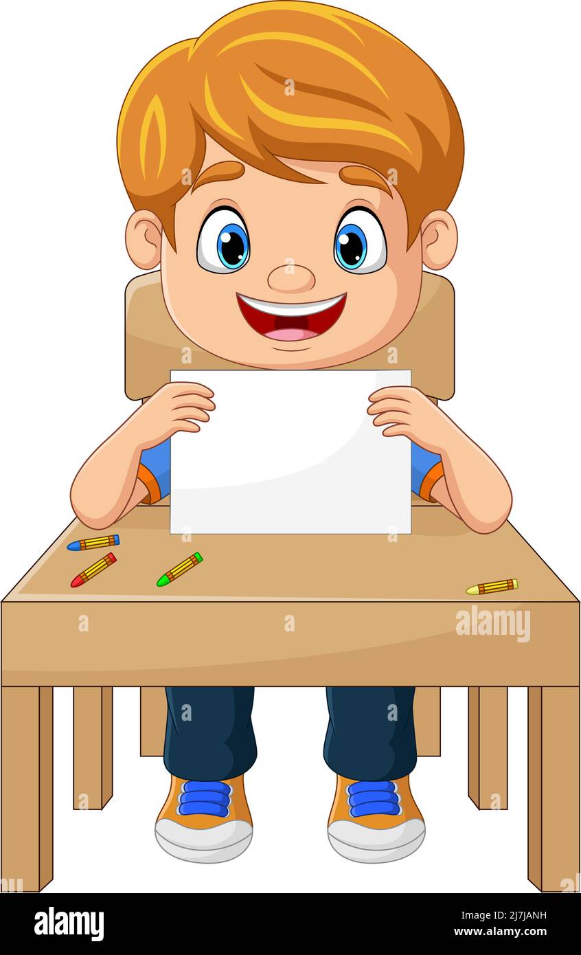 Cartoon little boy holding blank paper Stock Vector Image & Art - Alamy