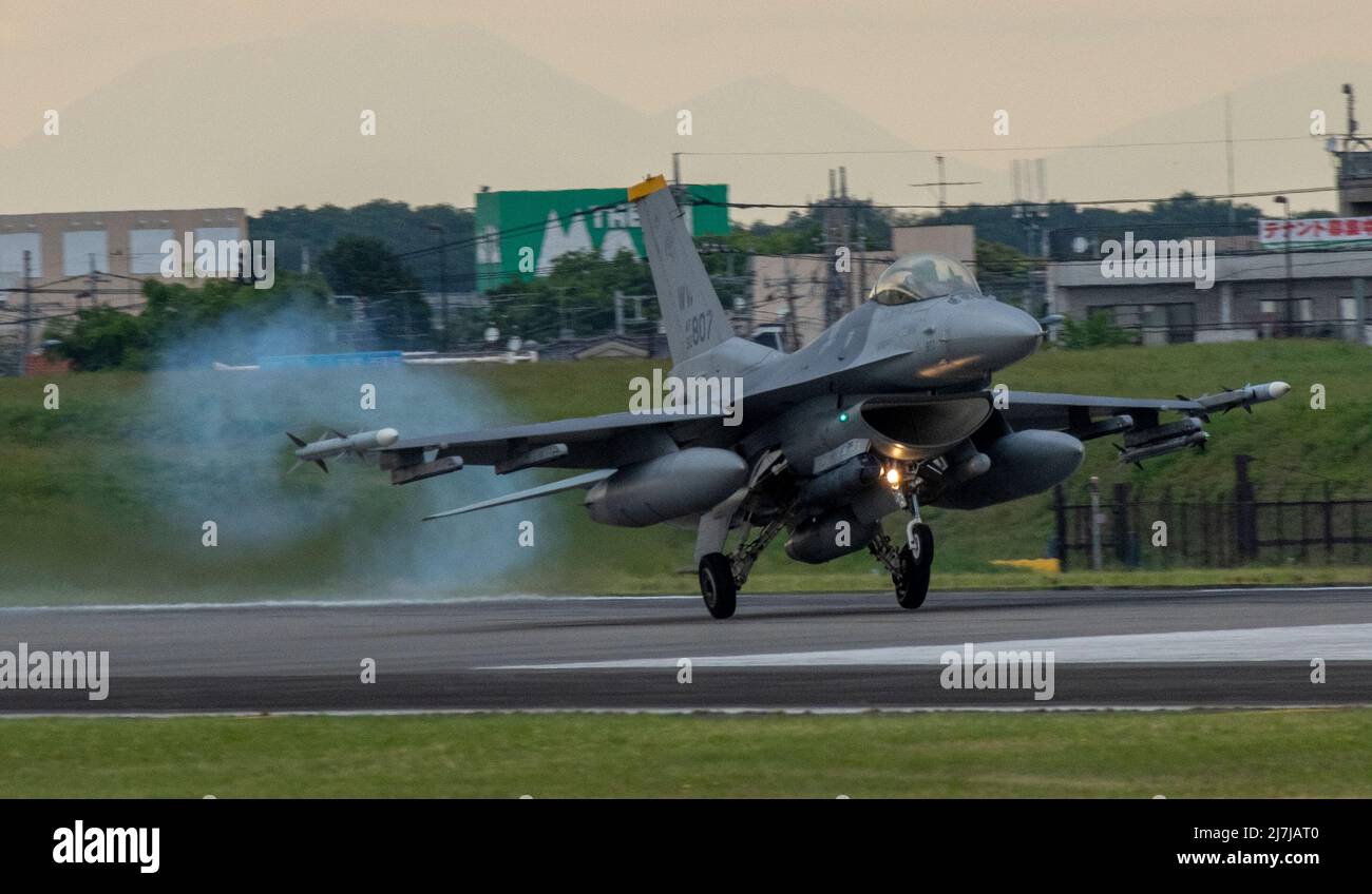 An F-16 Flighting Falcon assigned to the 14th Fighting Squadron, Misawa ...