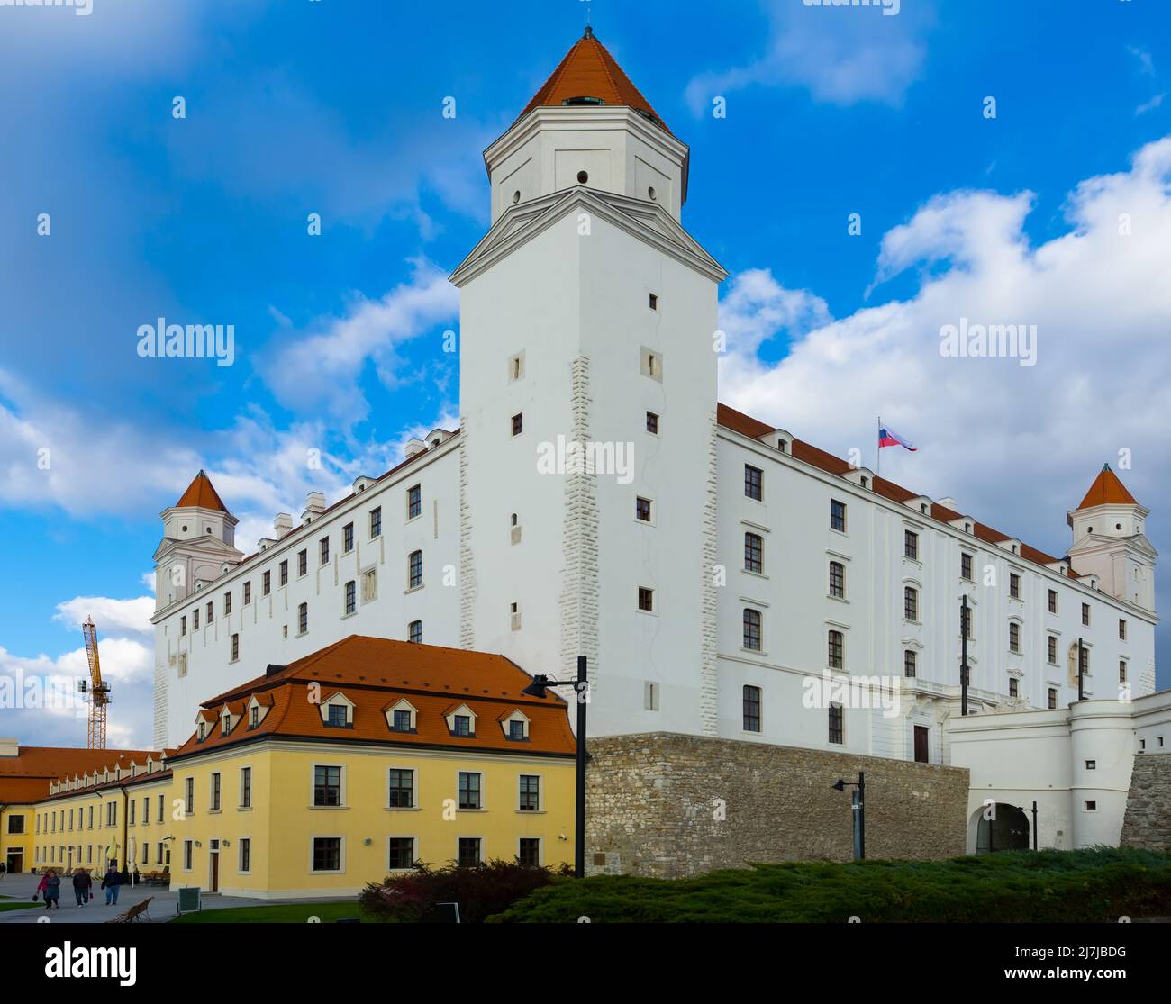 Bratislava Castle is historical landmark on the hills of city Stock ...