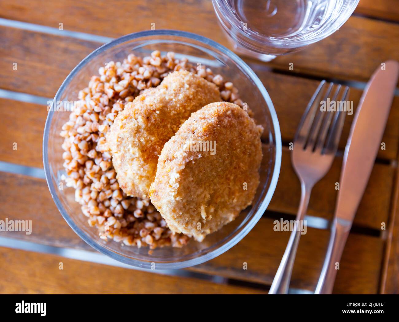 Traditional Ukrainian dish - lunch bowl with buckwheat porridge and ...