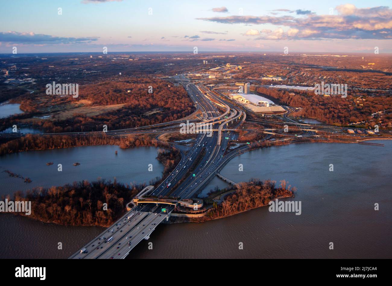 View of major highway or motorway in USA, as seen from an airplane ...