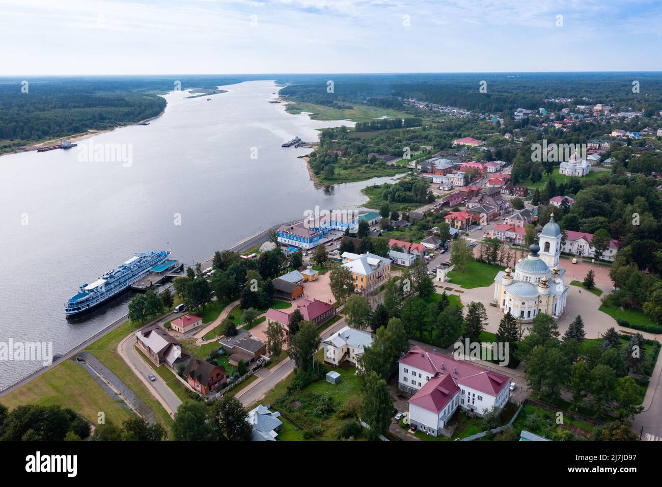 Aerial view of the city of Myshkin and Volga river. Russia Stock Photo ...