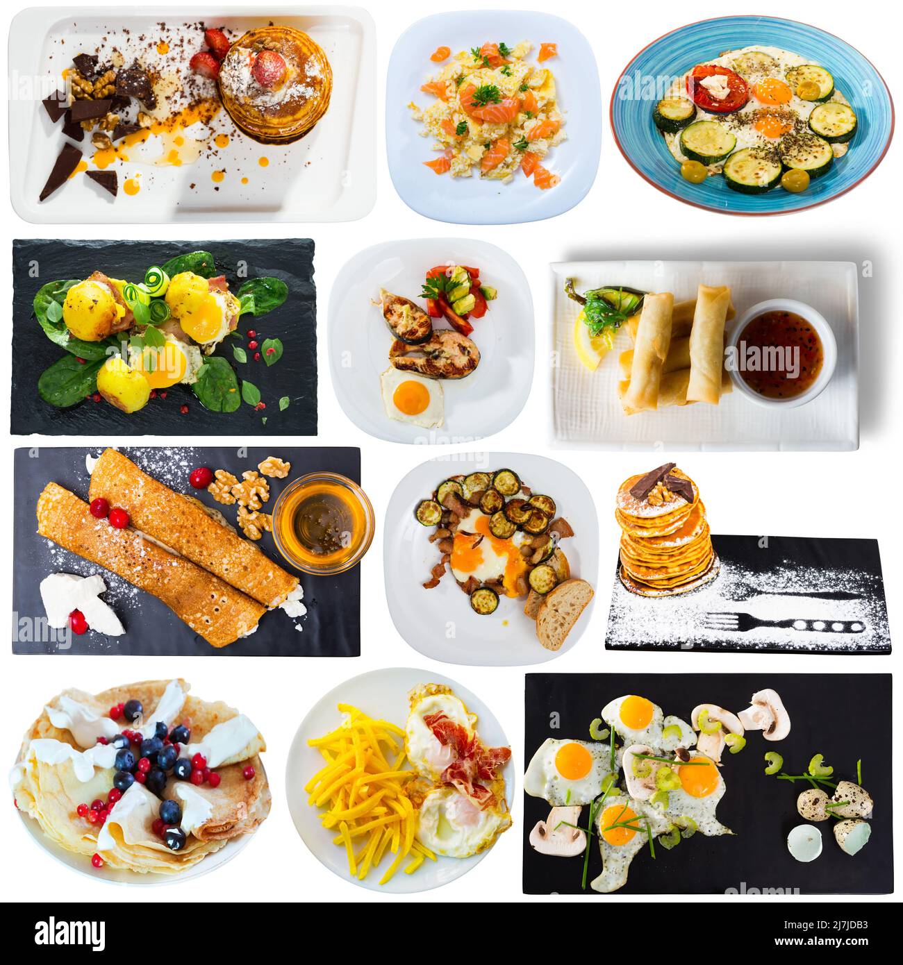 Collage of breakfasts isolated on white Stock Photo - Alamy
