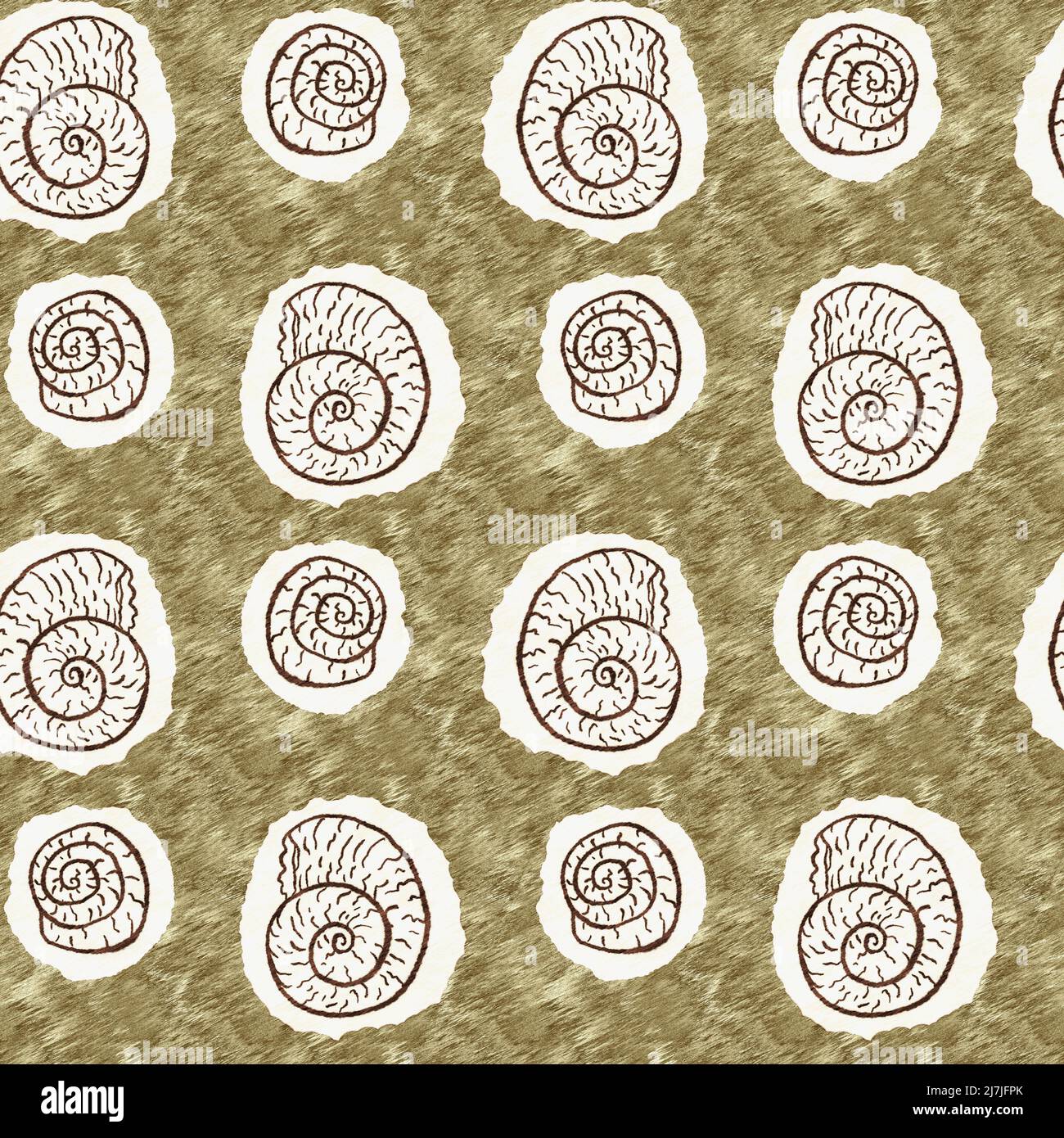 Green hand drawn ammonite fossil seamless pattern. Gender Neutral ...